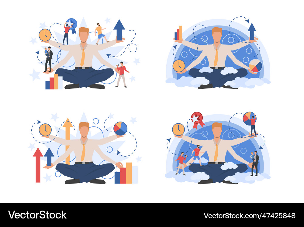 Multi armed businessman set Royalty Free Vector Image