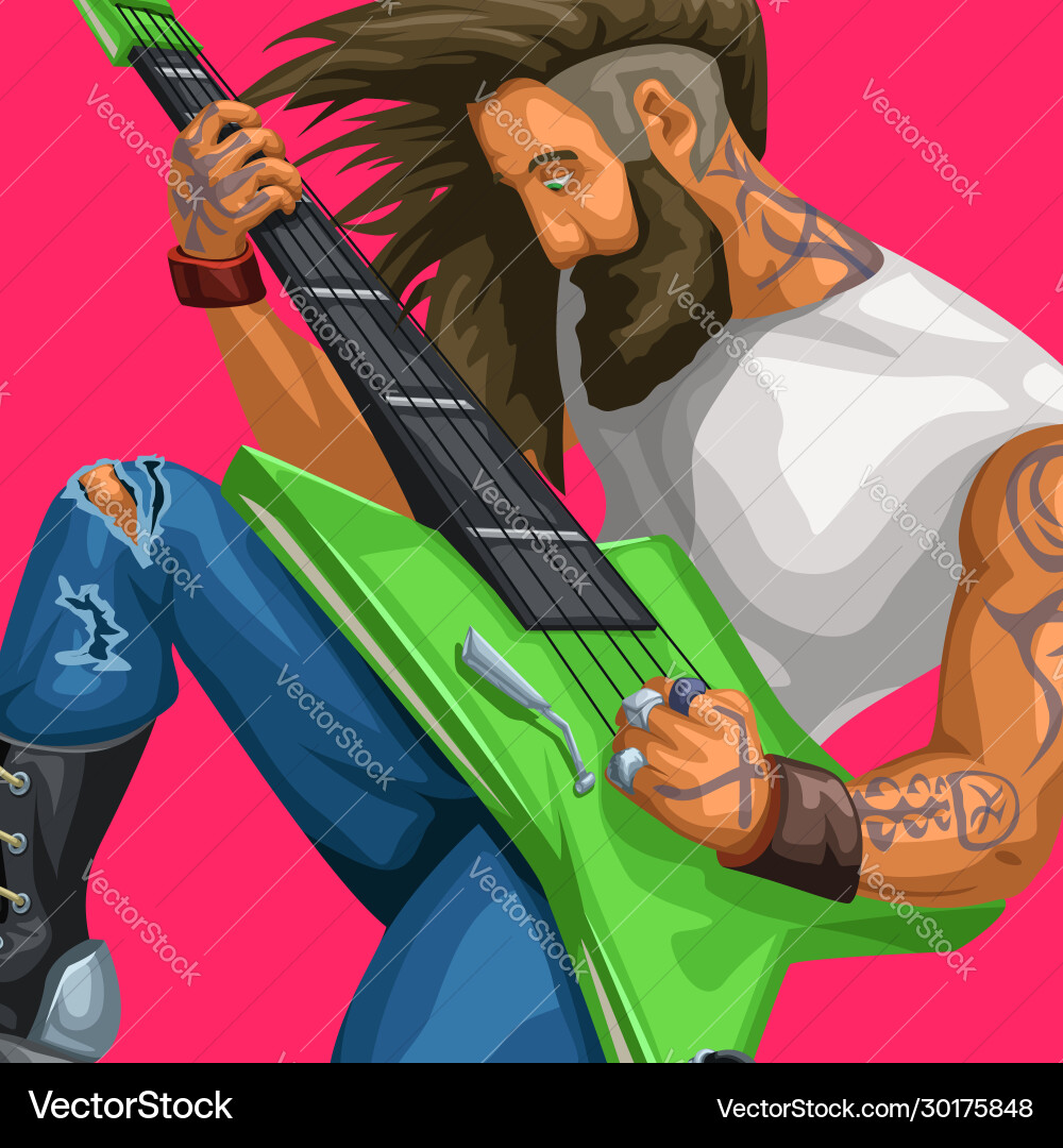 Rock guitarist playing on red Royalty Free Vector Image
