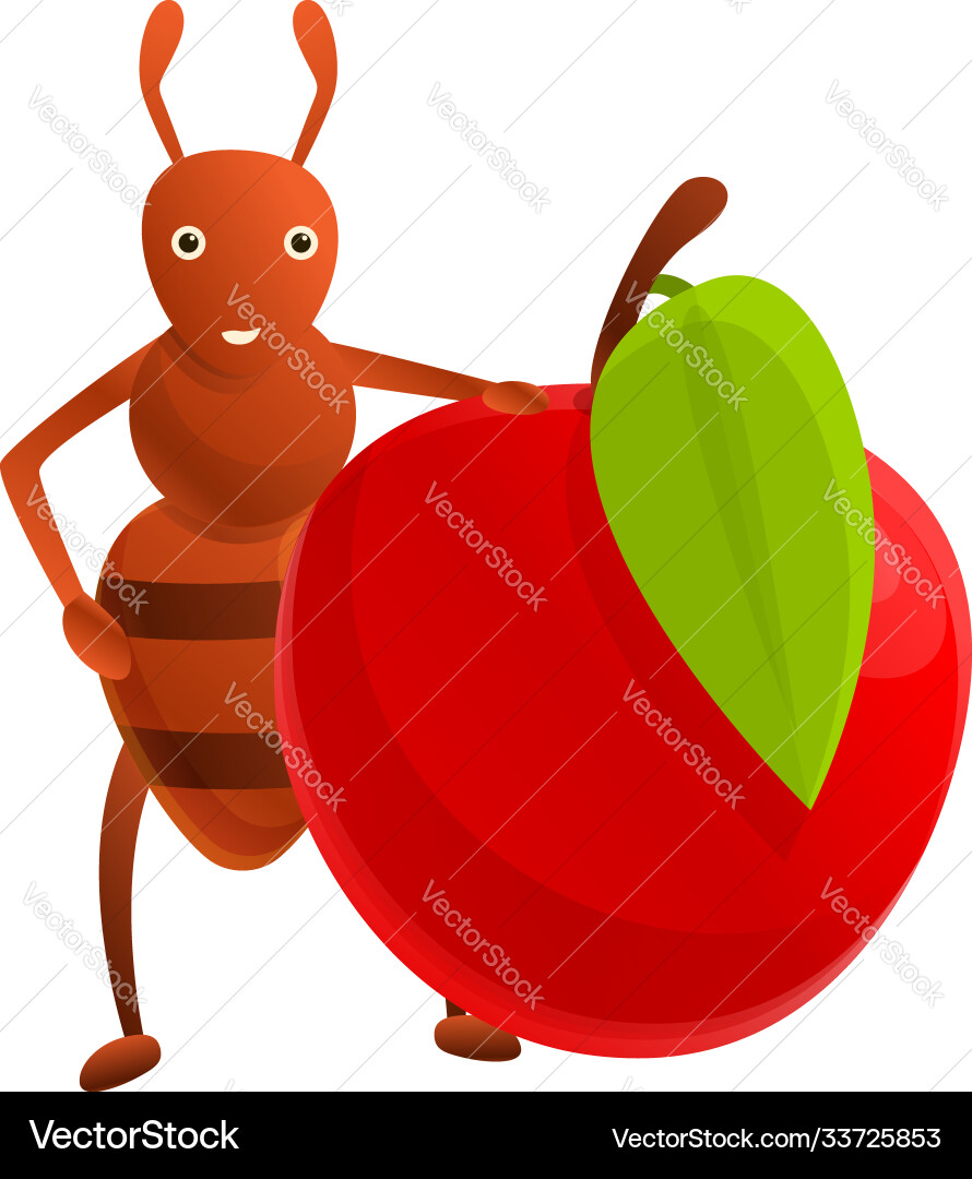 Ant red apple icon cartoon style Royalty Free Vector Image