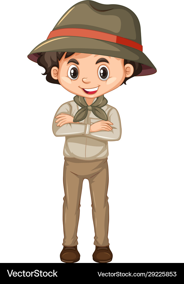 Boy in scout uniform standing on white background Vector Image