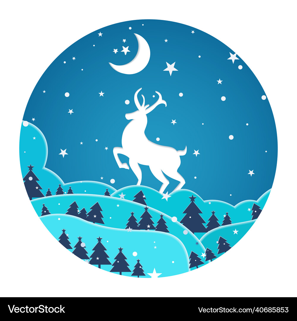 Papercut layered christmas 3d dear graphic Vector Image