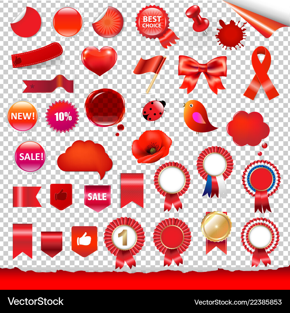 Red labels and symbols set Royalty Free Vector Image