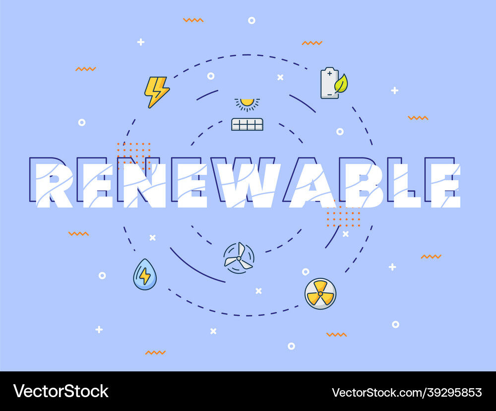 Renewable lettering around set icons package Vector Image
