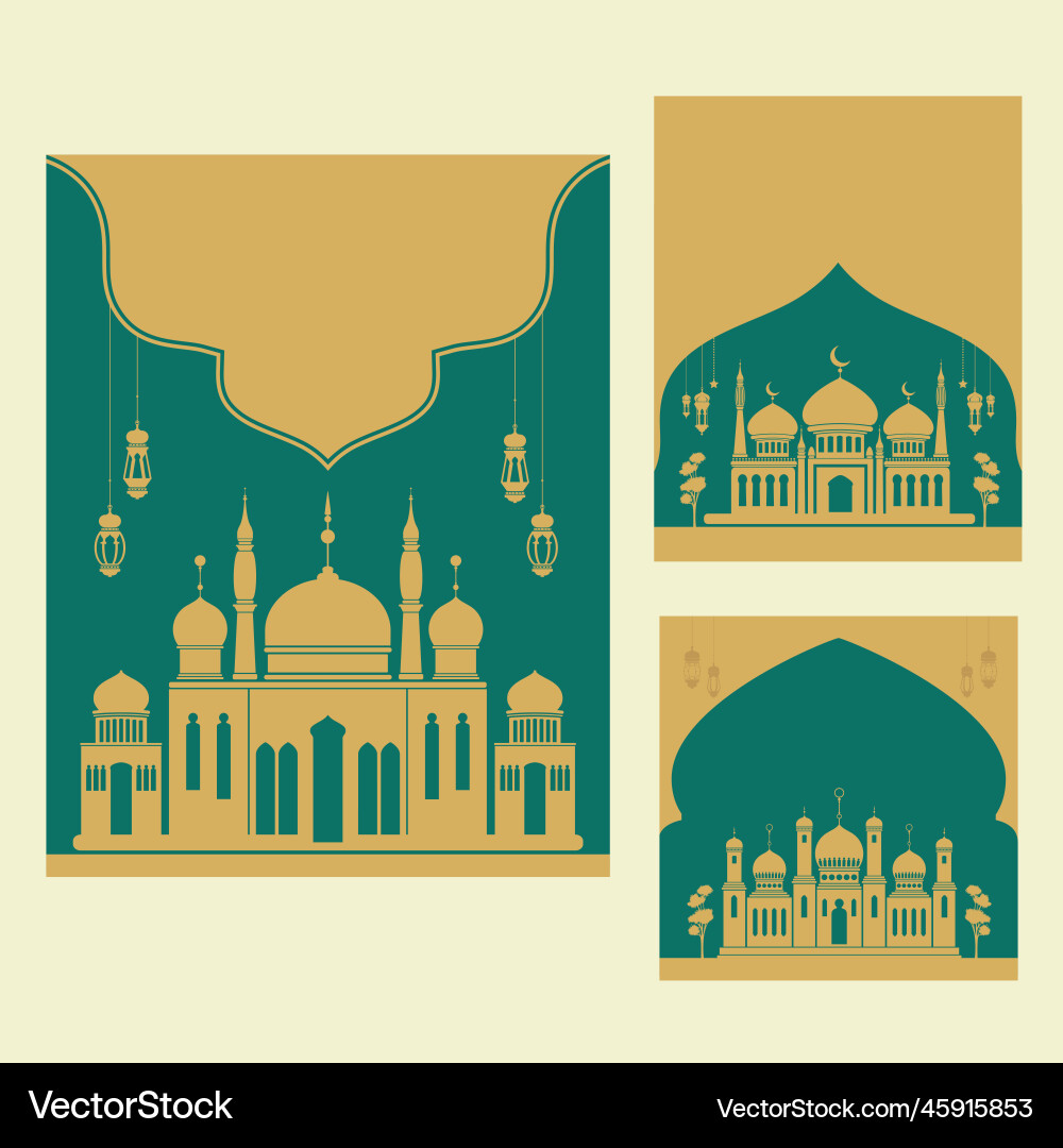 Three green and yellow islamic background with Vector Image
