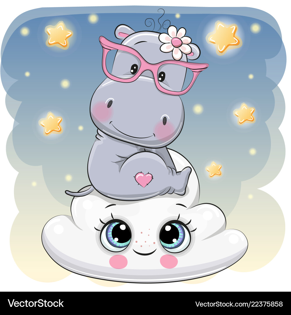Cute hippo a on the cloud Royalty Free Vector Image