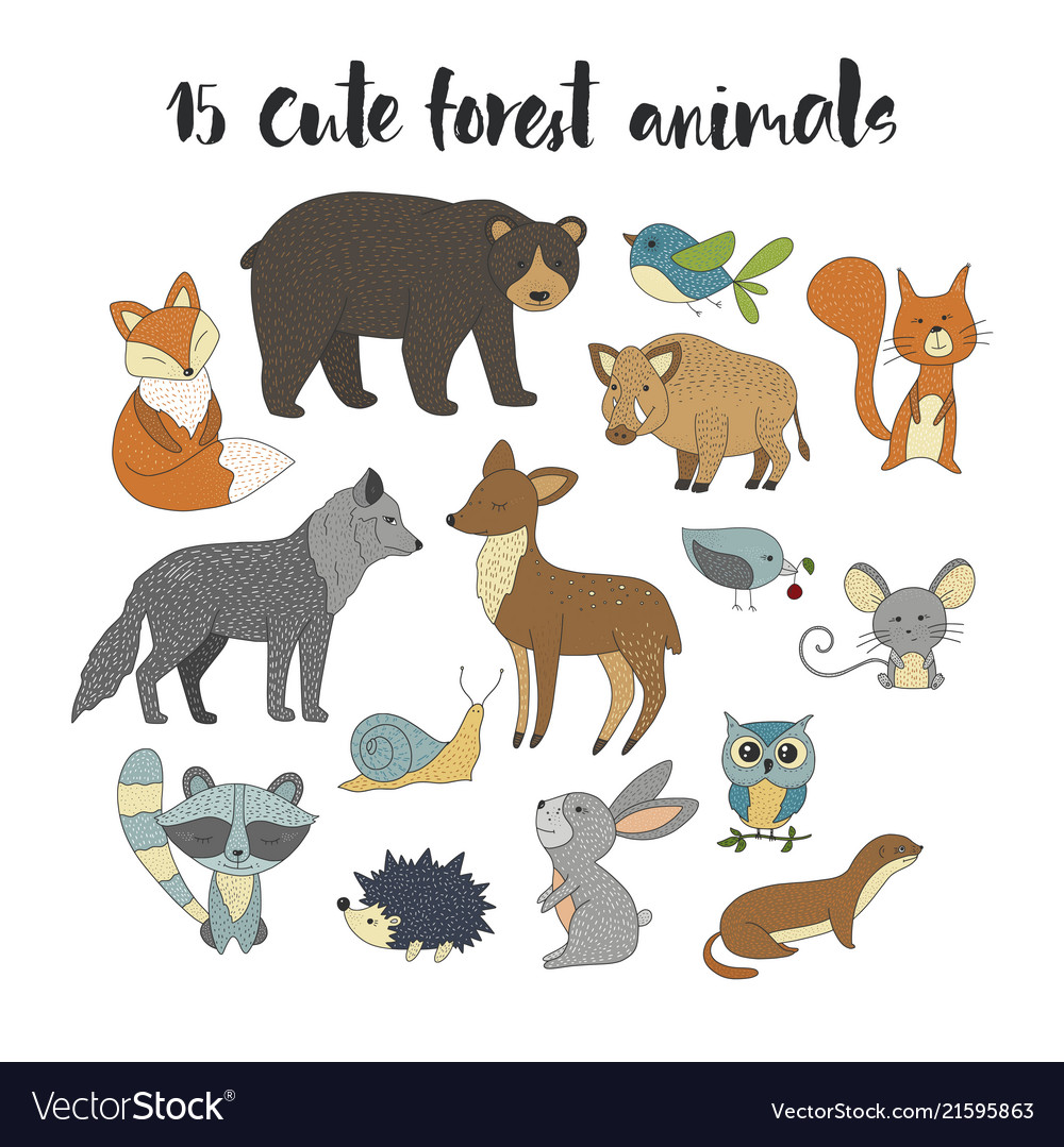 Big set with hand drawn forest animals Royalty Free Vector