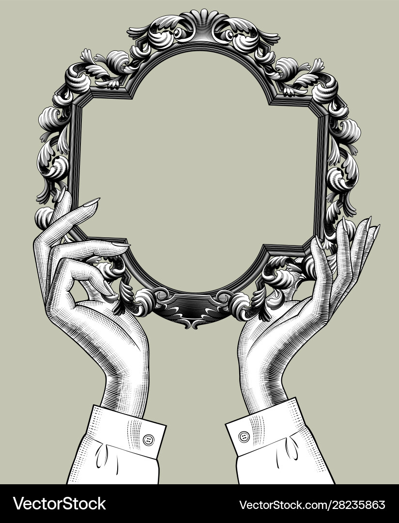 Female hands holding a baroque decorative frame Vector Image