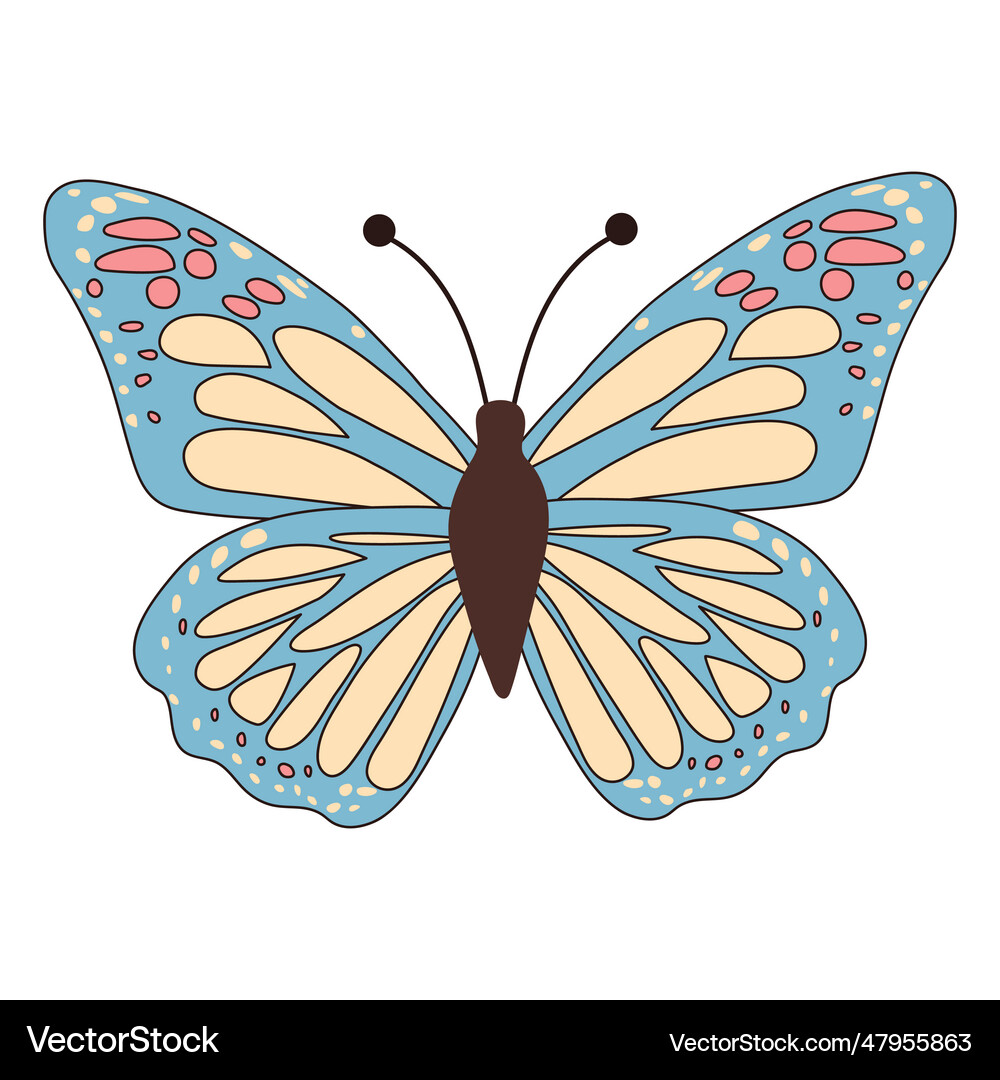 Groovy butterfly boho summer retro colours Vector Image