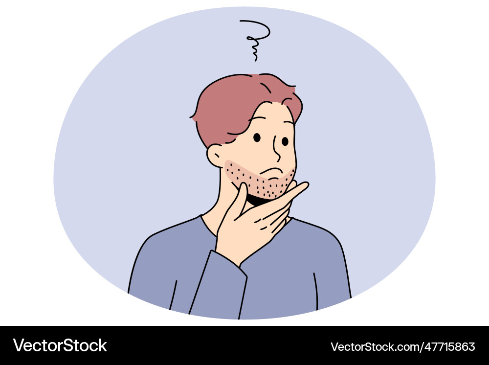Man touching beard think of shaving Royalty Free Vector