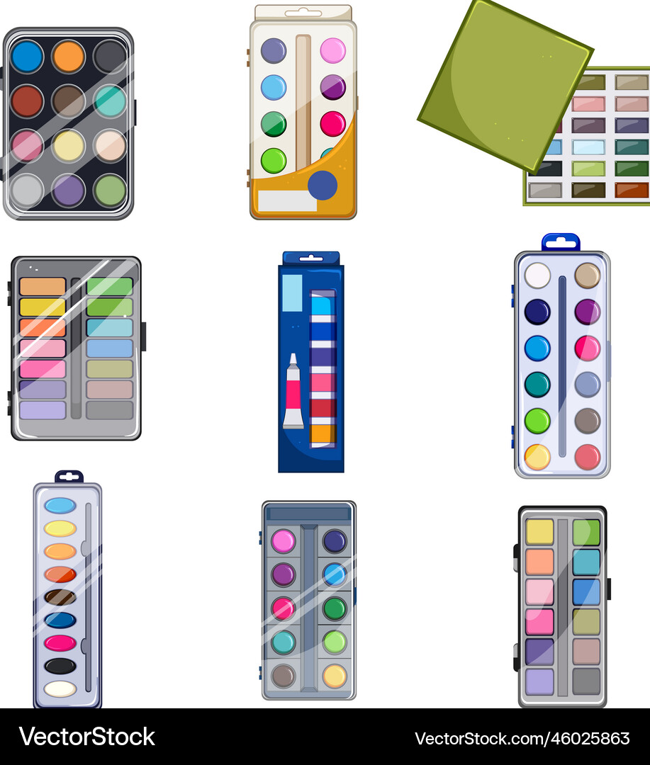 Paint watercolor set cartoon Royalty Free Vector Image