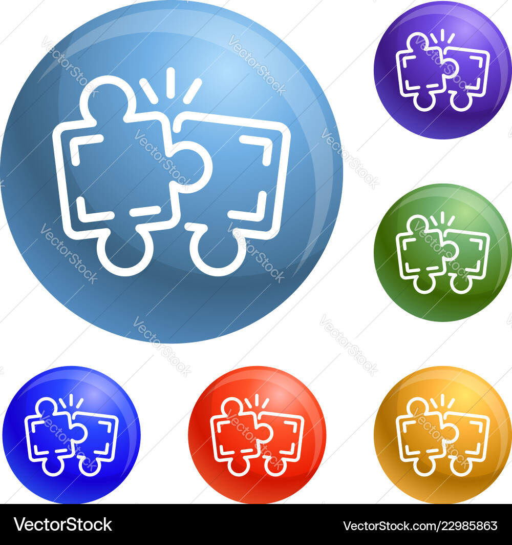 Puzzle teamwork icons set Royalty Free Vector Image