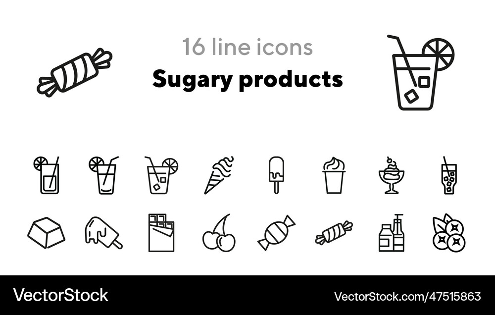 Sugary products line icon set Royalty Free Vector Image