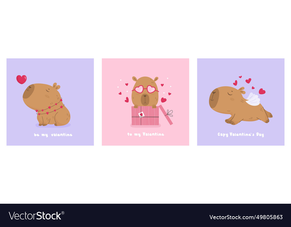 Valentine Day Card Set With Cute Lovely Capybara Vector Image 