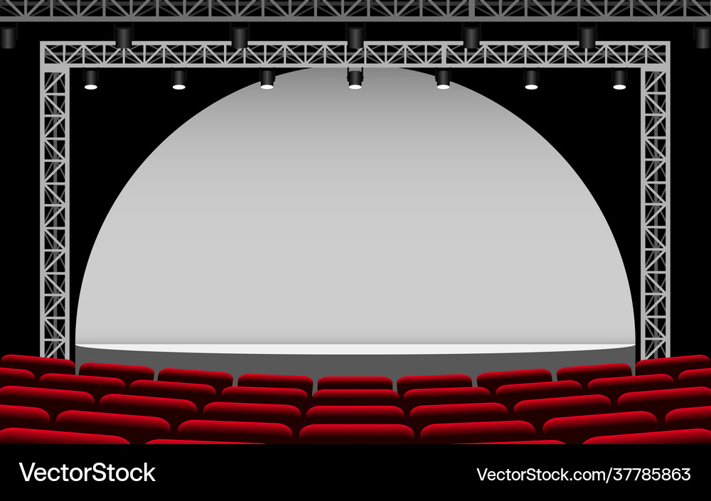 White stage with spotlight and red seats Vector Image