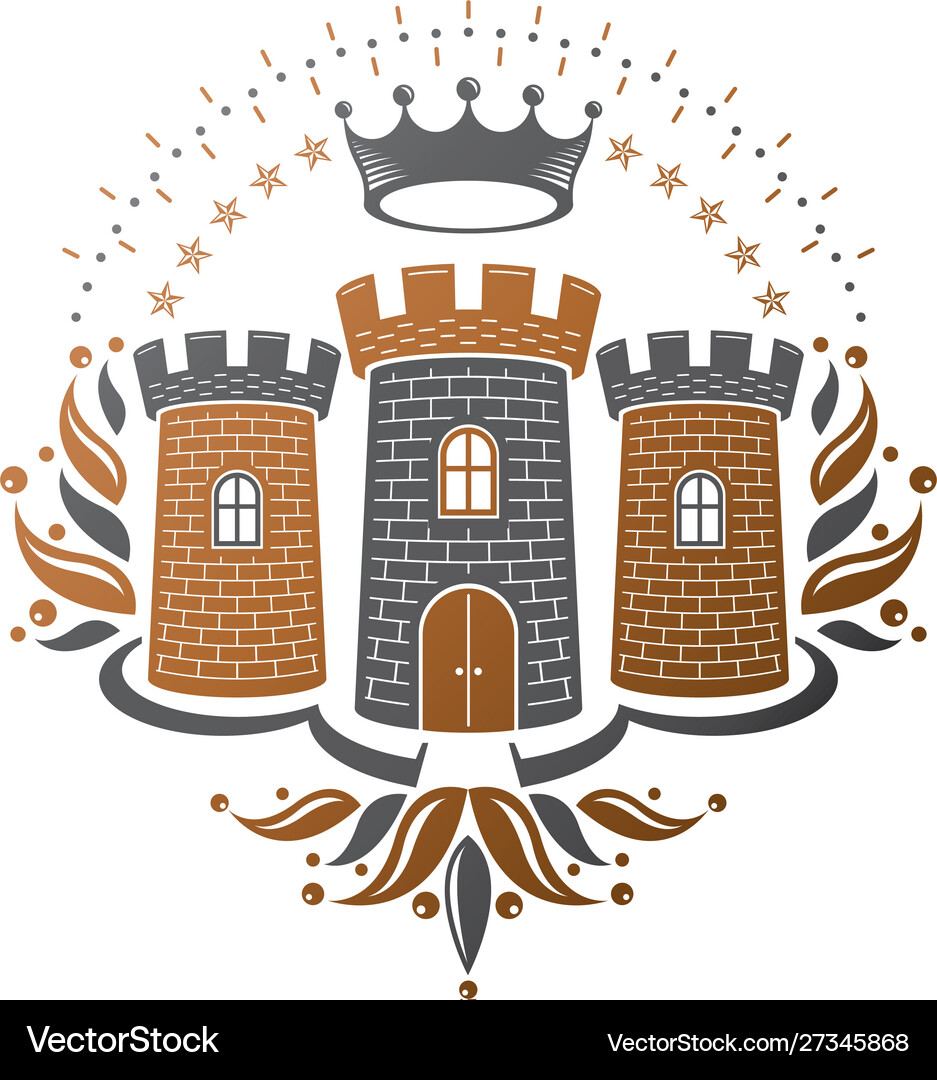 Ancient fort emblem heraldic coat arms Royalty Free Vector