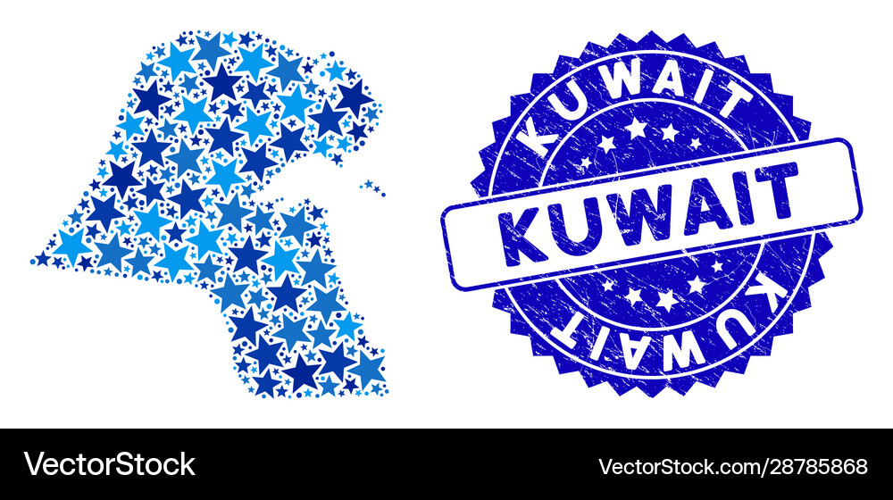 Blue star kuwait map collage und distress stamp Vektorbild