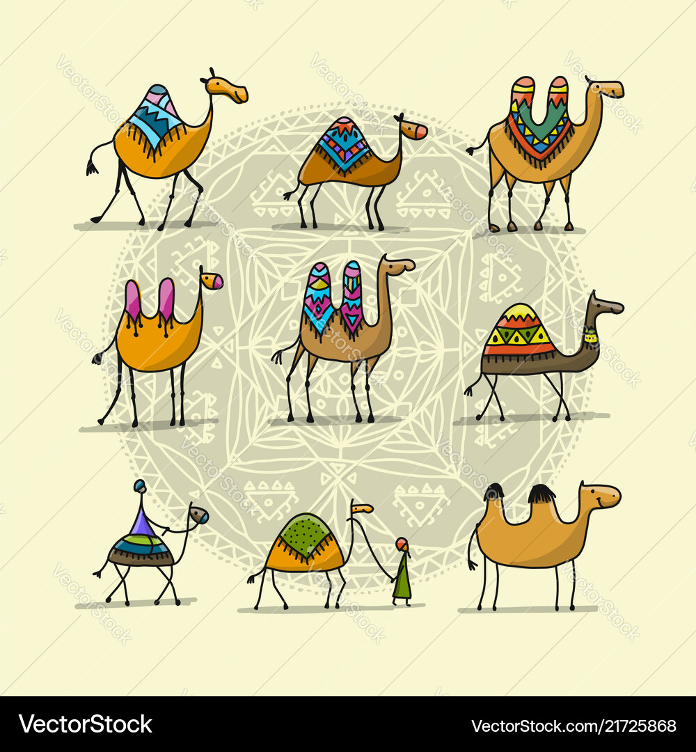 Camels collection sketch for your design Vector Image