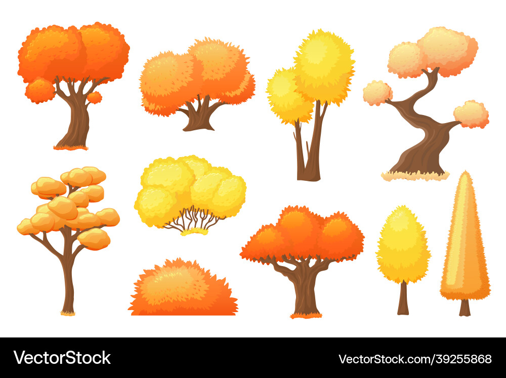 Cartoon autumn yellow trees bright tree forest Vector Image