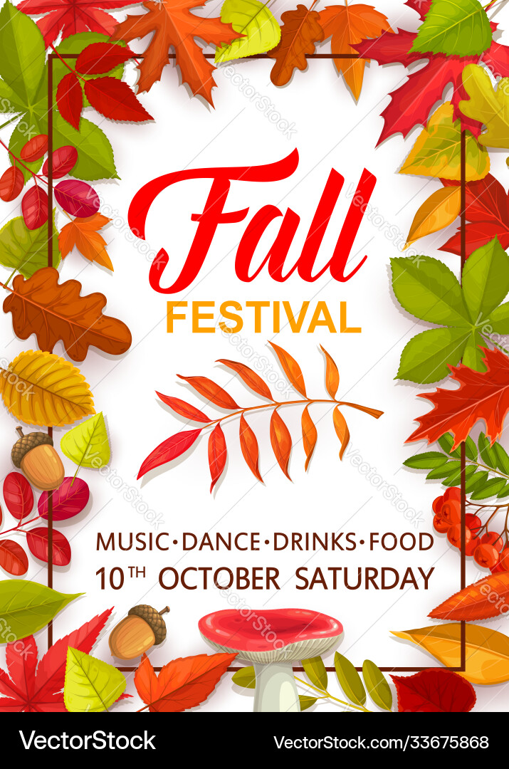 Fall festival flyer with bright tree leaves Vector Image