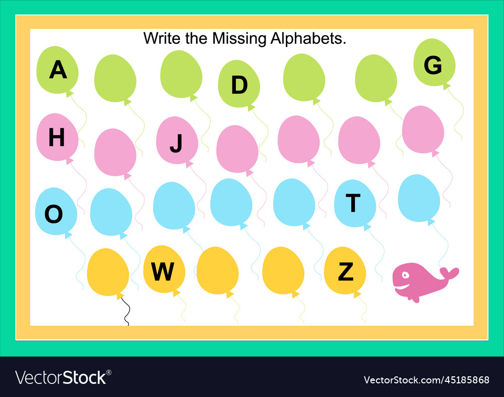 Find The Missing Letters Worksheet Royalty Free Vector Image