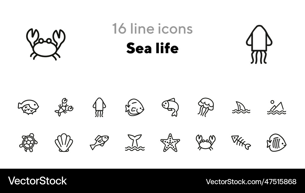 Sea life line icon set Royalty Free Vector Image