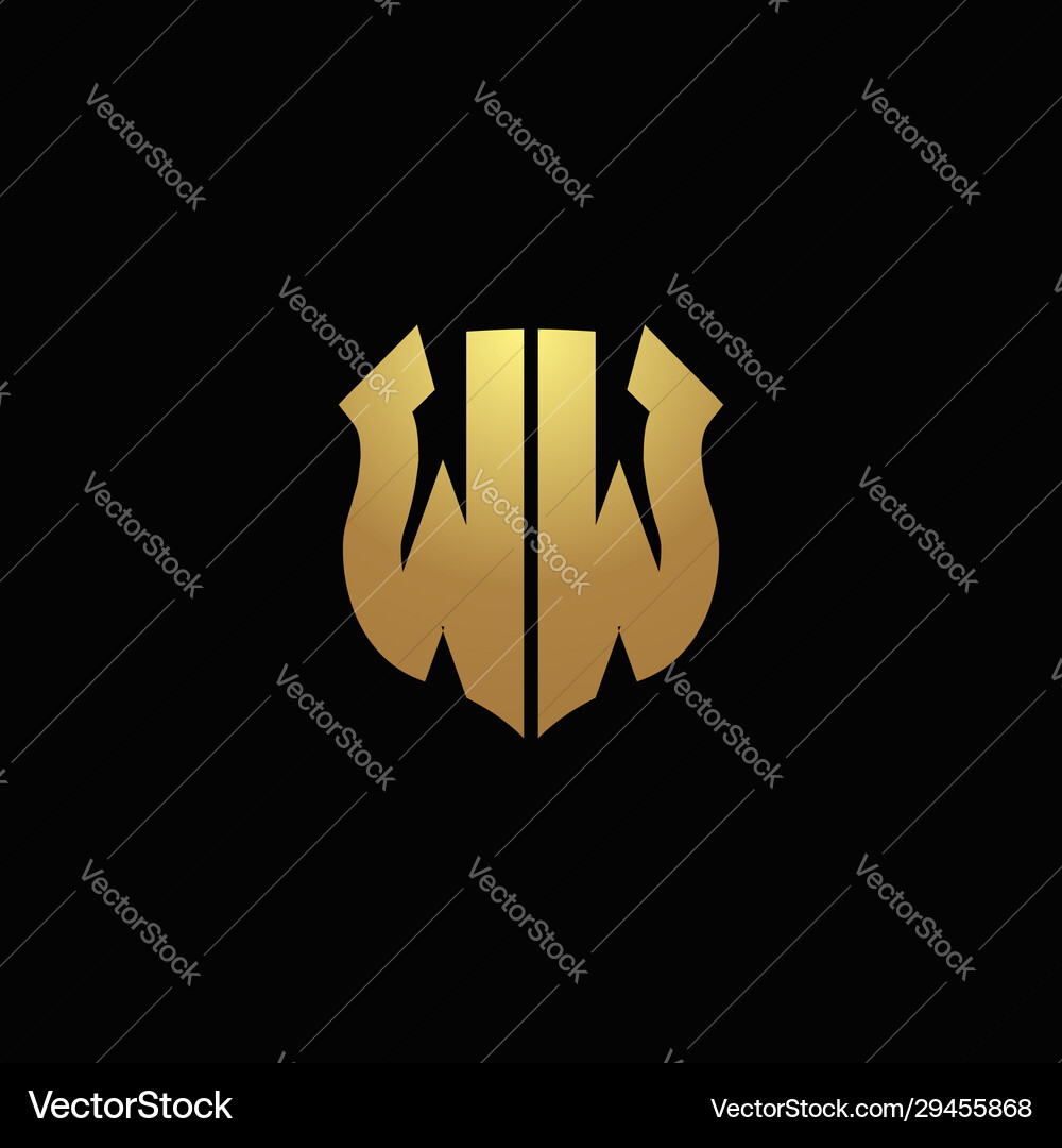 Ww logo monogram with gold colors and shield Vector Image