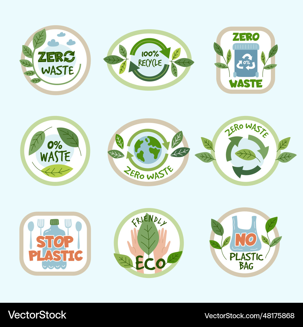 Zero waste plastic free eco logo and badges Vector Image
