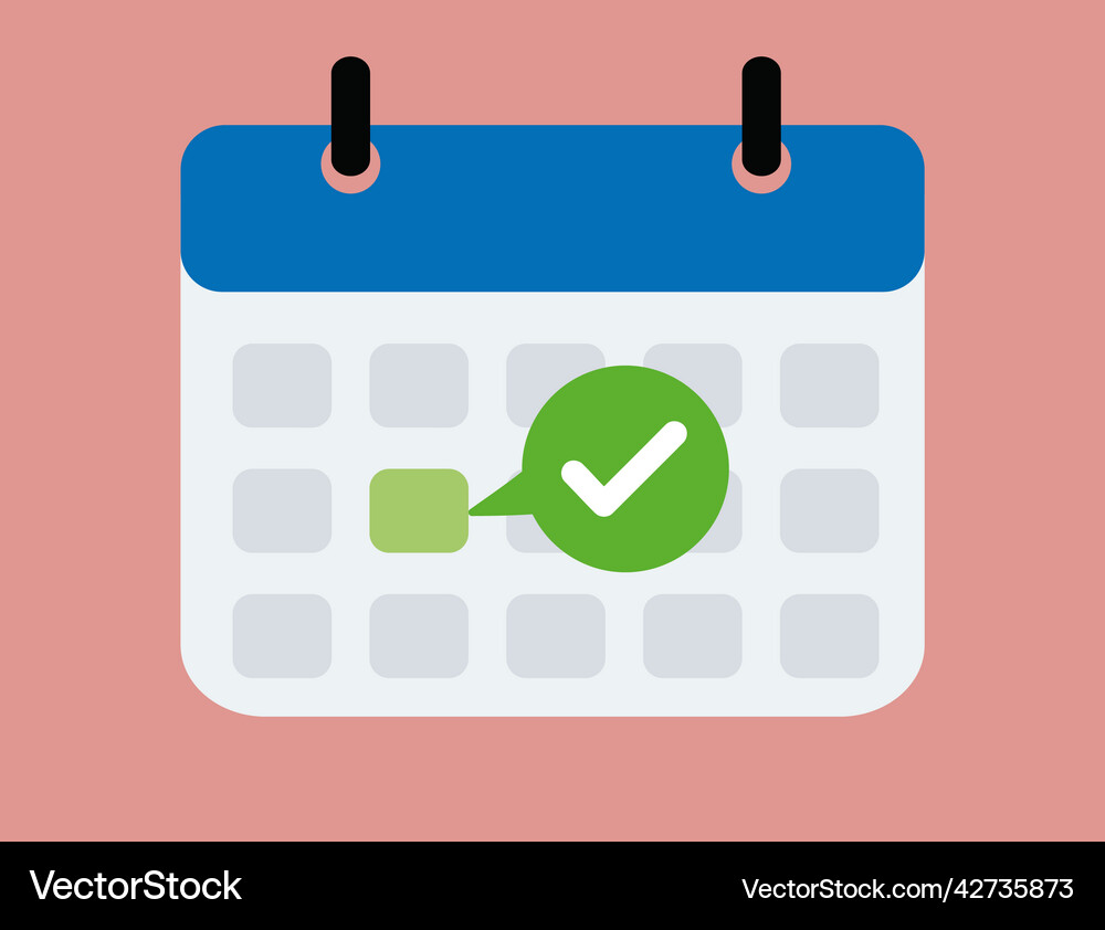 Calendar with checkmark or tick notice icon Vector Image