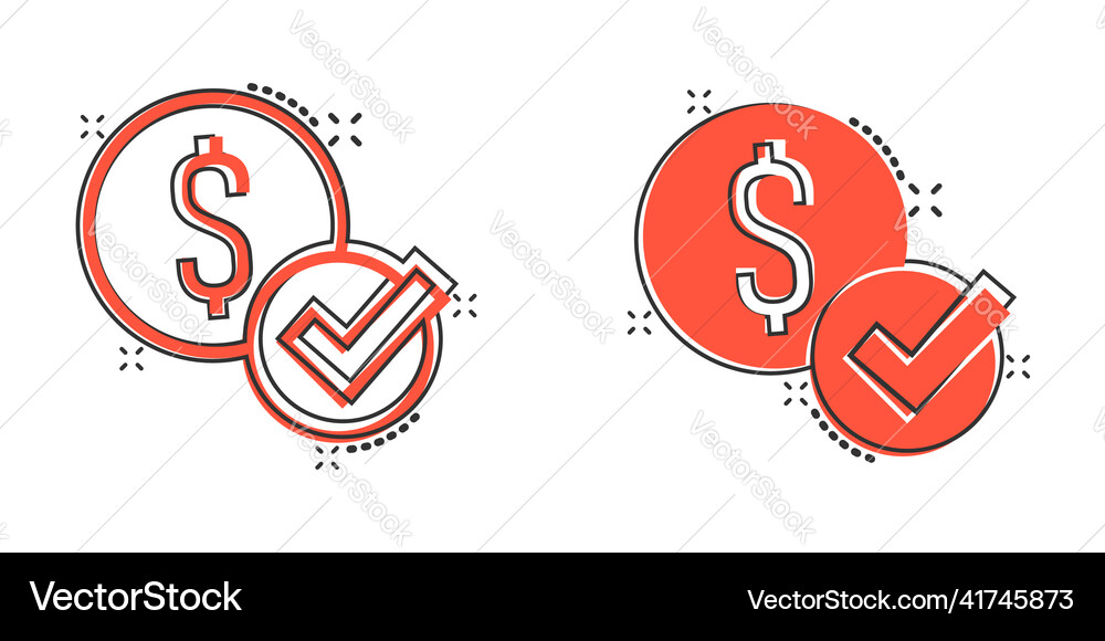 Coin check mark icon in comic style money Vector Image