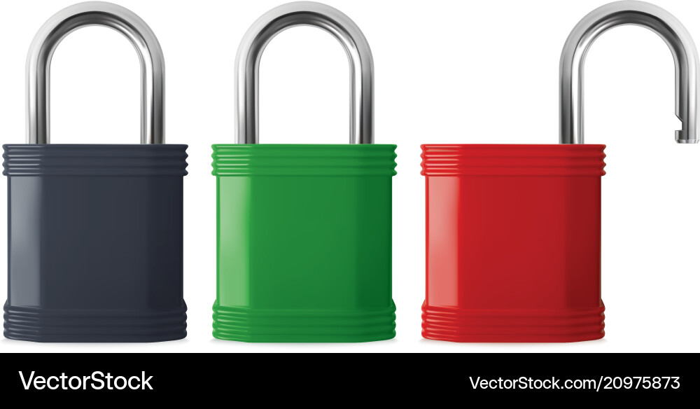 Padlock in the open and closed position realistic Vector Image
