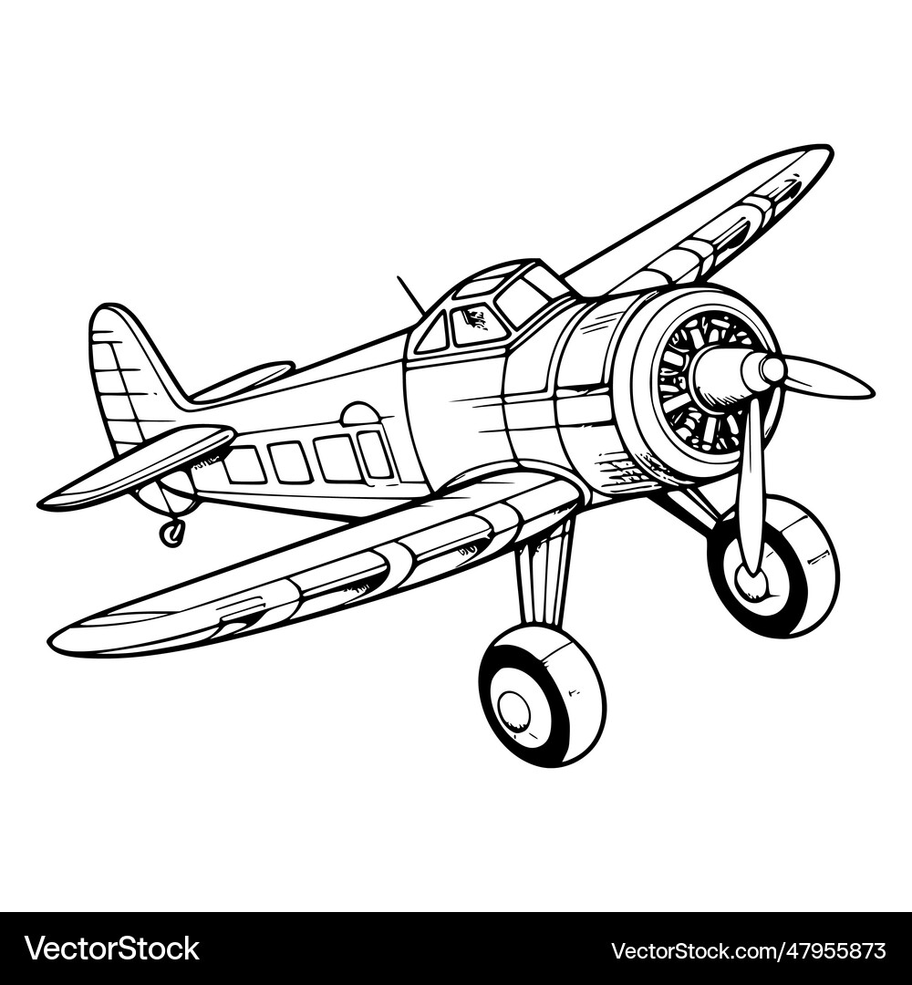 Plane coloring pages drawing for kids Royalty Free Vector