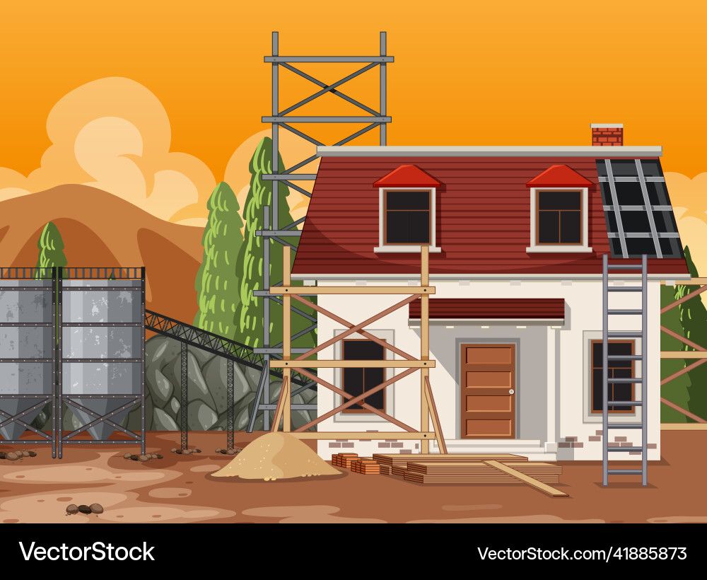 Scene of building construction site Royalty Free Vector