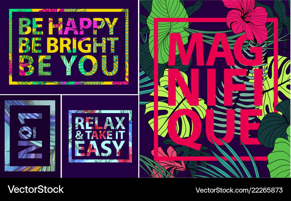 Set tropical quotes posters and banners Royalty Free Vector