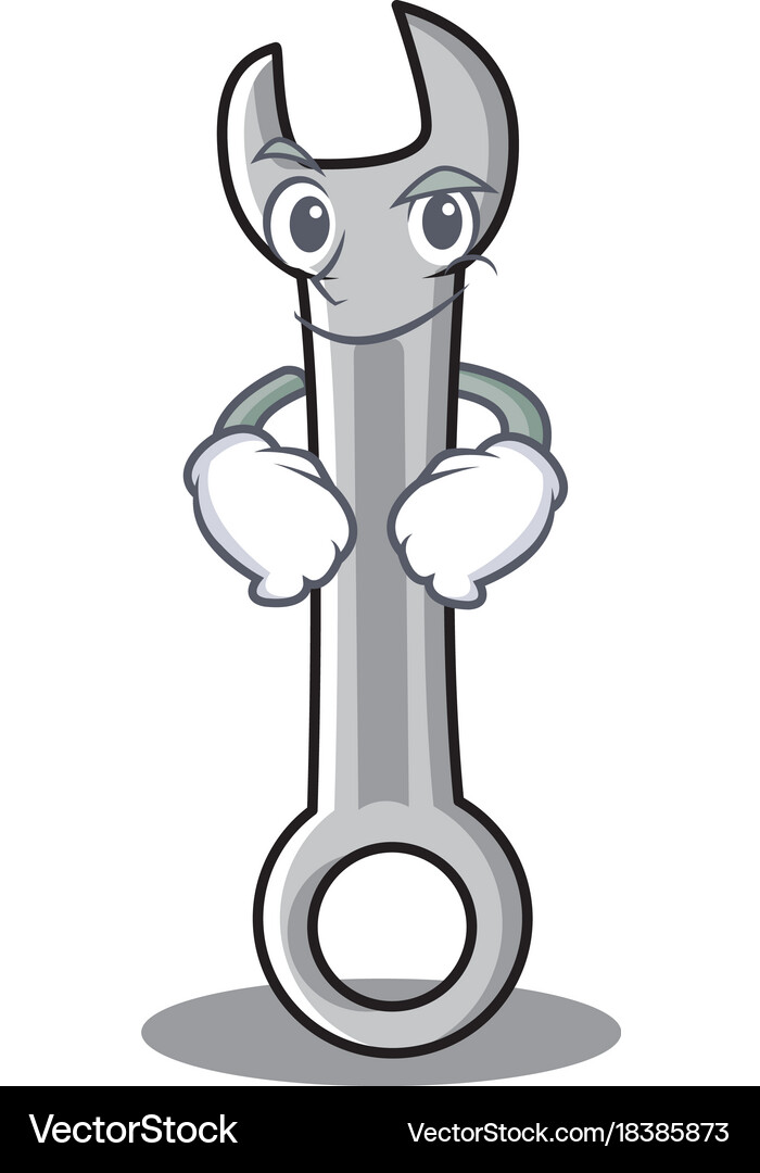Smirking spanner character cartoon style Vector Image