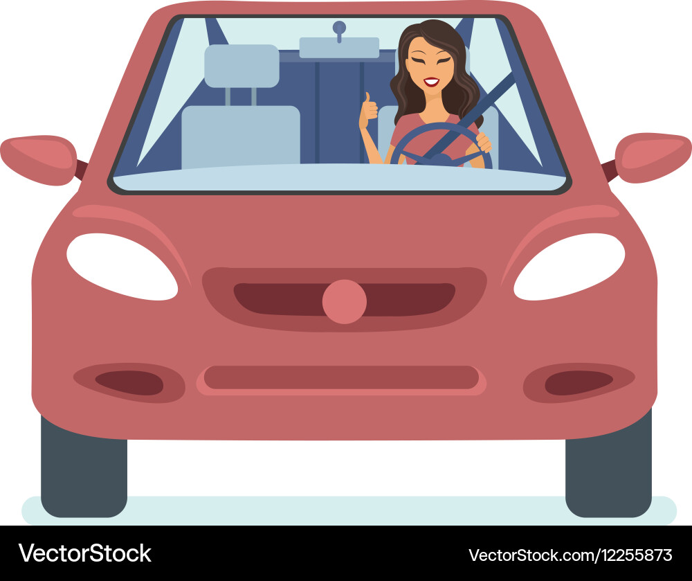 Woman driving red car Royalty Free Vector Image