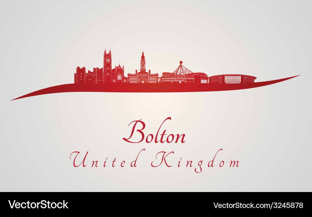 Bolton skyline in red Royalty Free Vector Image