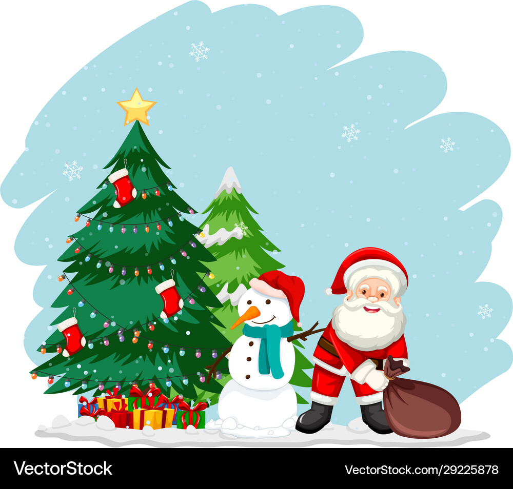 Christmas theme with santa and tree Royalty Free Vector
