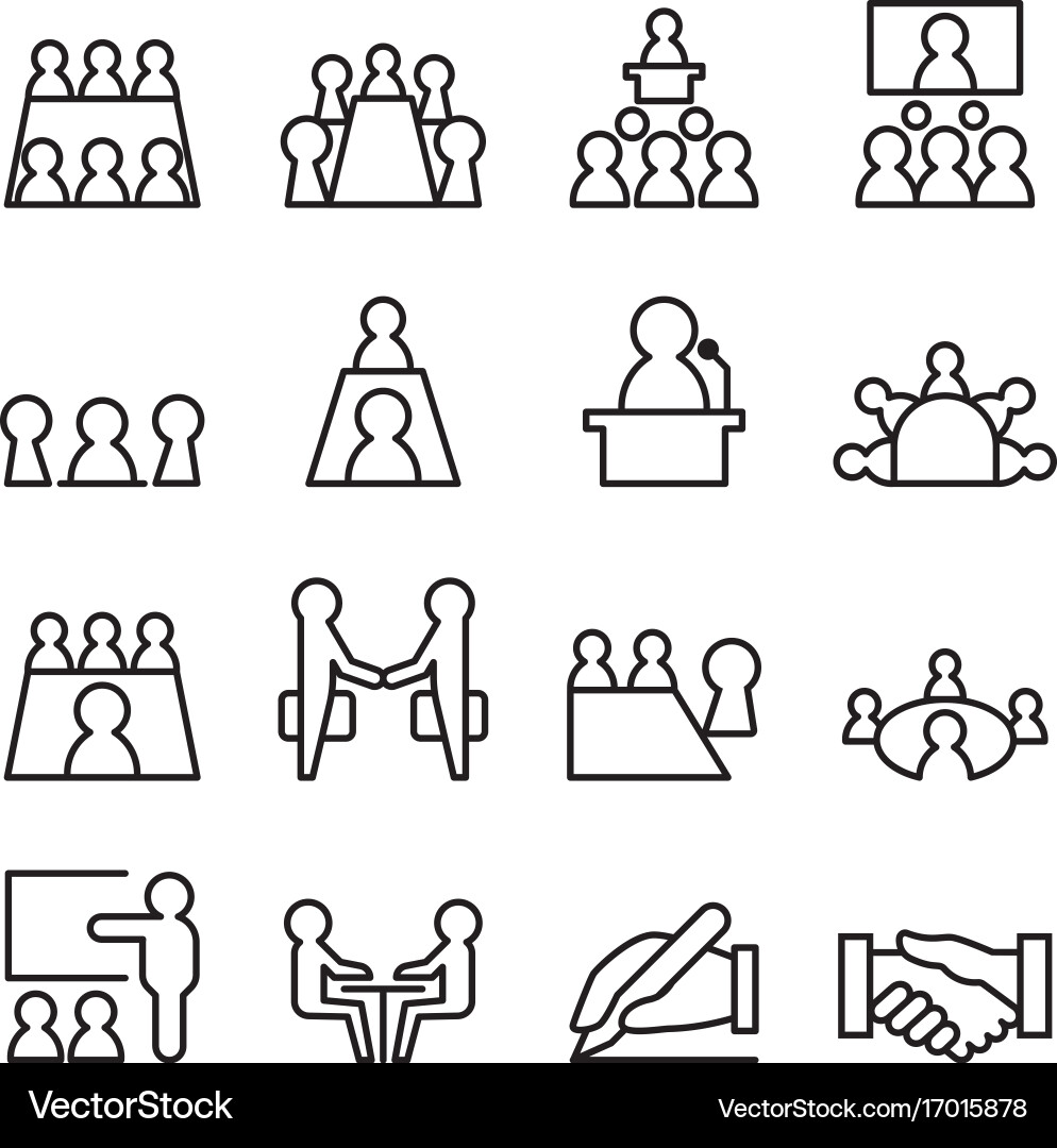 Conference meeting icon set in thin line style Vector Image