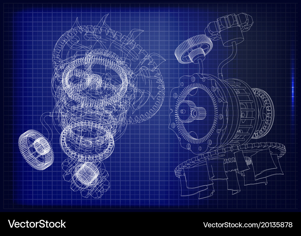 Gear mechanism on blue Royalty Free Vector Image