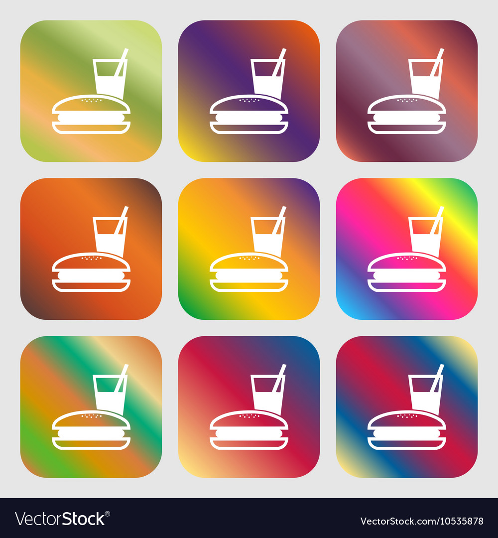 Lunch box icon nine buttons with bright gradients Vector Image