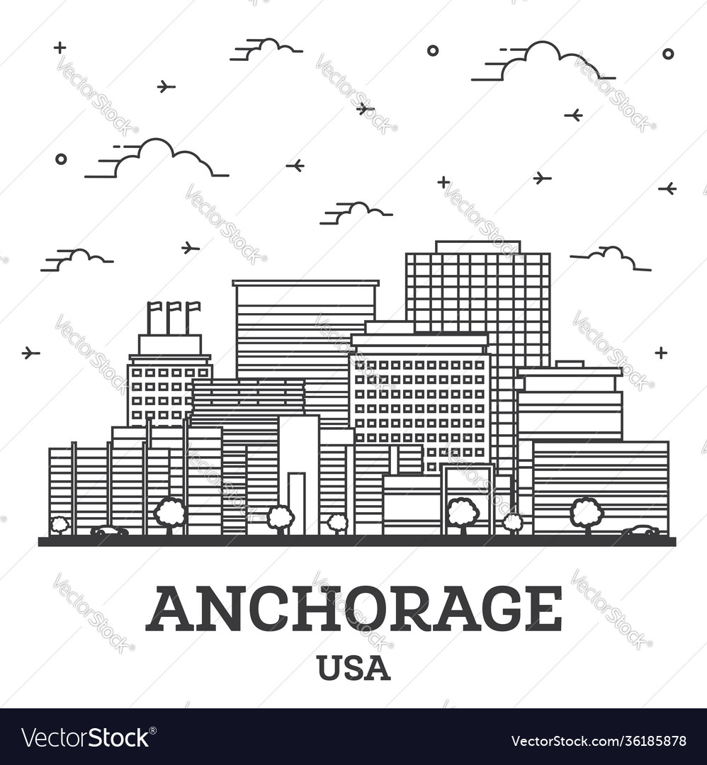 Outline anchorage alaska usa city skyline with Vector Image Outline anchorage alaska usa city skyline with Vector Image