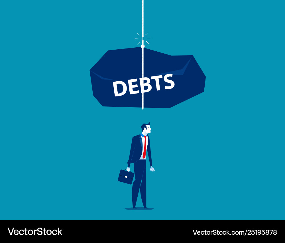 Pile debts fall over businessman concept Vector Image