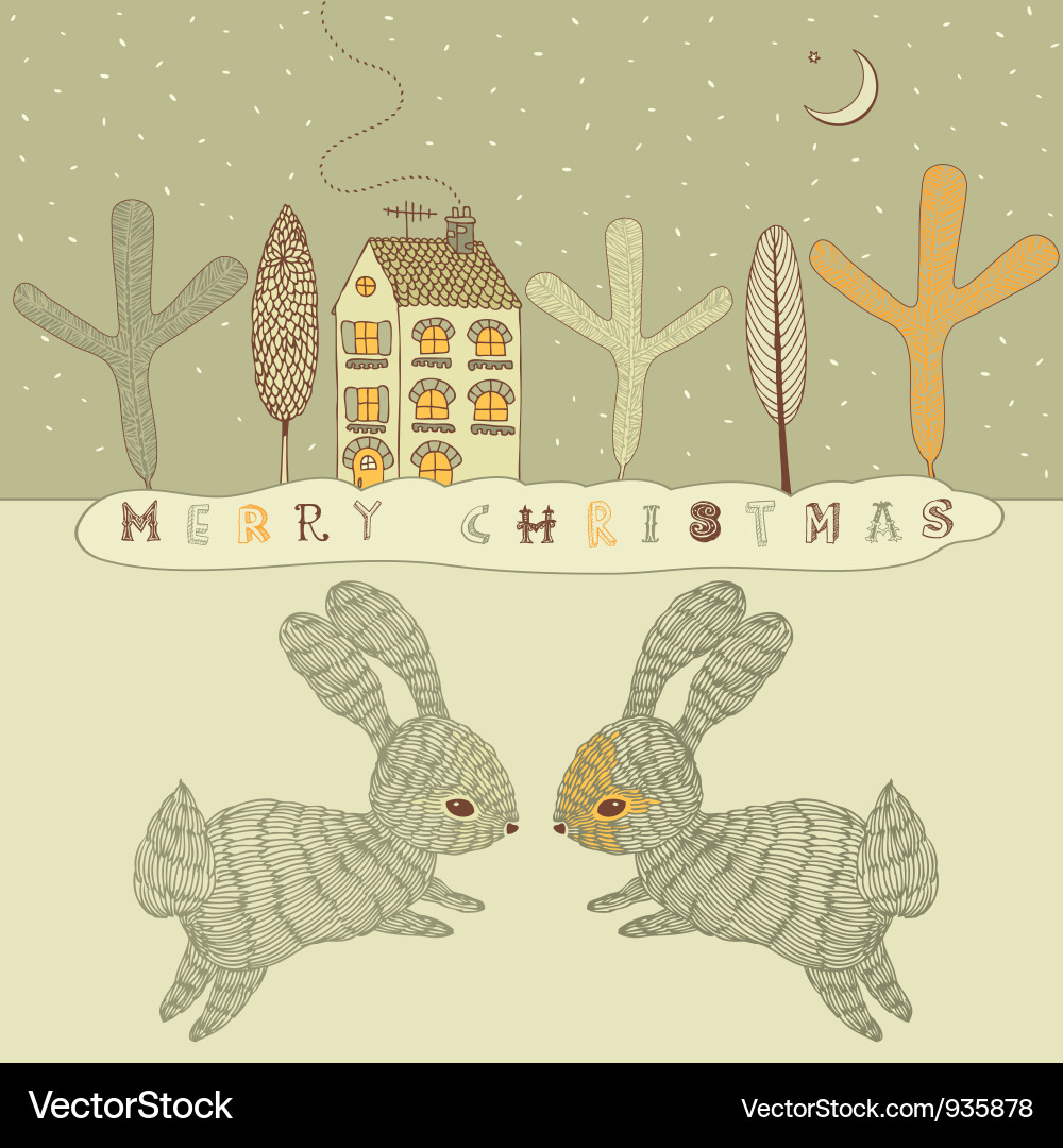 Retro Rabbits Christmas Card Royalty Free Vector Image
