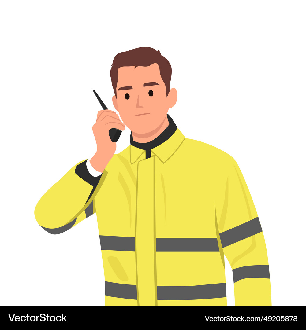 Young security guard using walkie talkie radio Vector Image