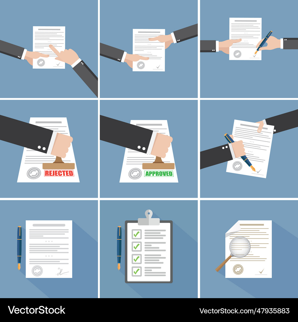Agreement icon - hand signing contract set Vector Image