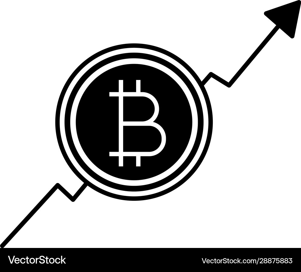 Bitcoin market growth chart glyph icon Royalty Free Vector