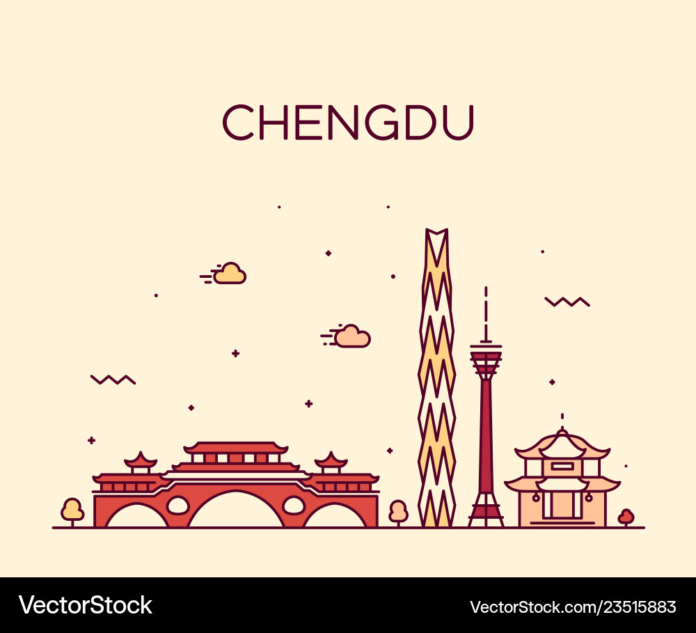 Chengdu skyline sichuan china linear style Vector Image