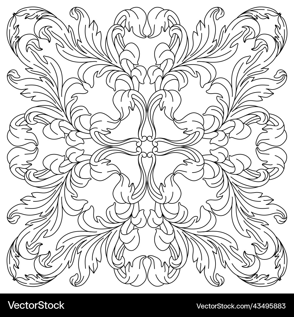 Decorative floral ceramic tile in baroque style Vector Image