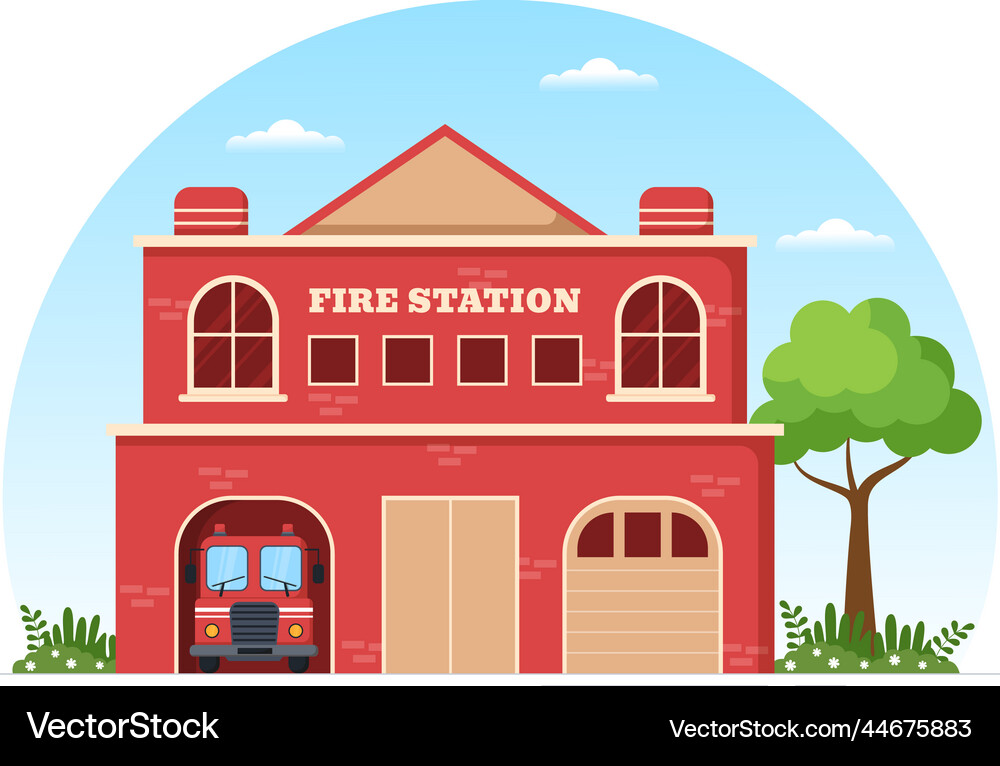 Fire department with firefighters extinguishing Vector Image