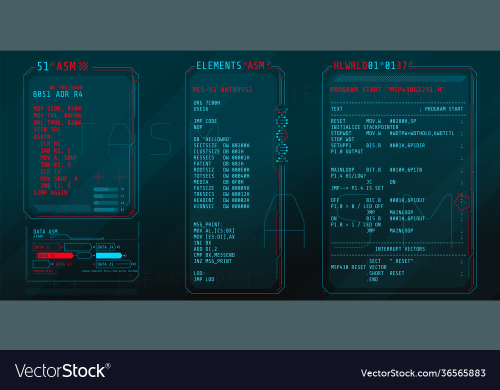 Hud interface elements with part code Royalty Free Vector